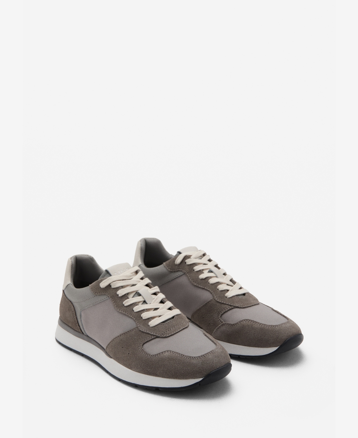 Click here for Mango Mens Leather Mixed Sneakers - Grey prices