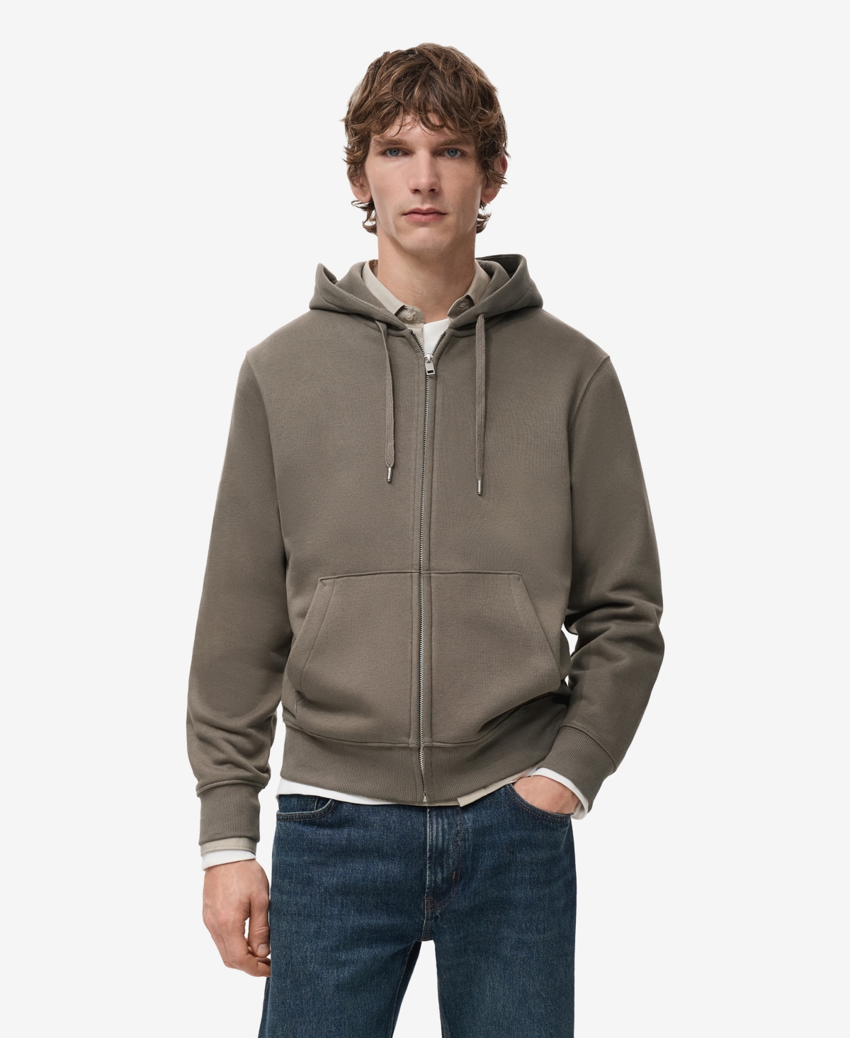 Click here for Mango Mens Zipped Hoodie - Medium Brown prices