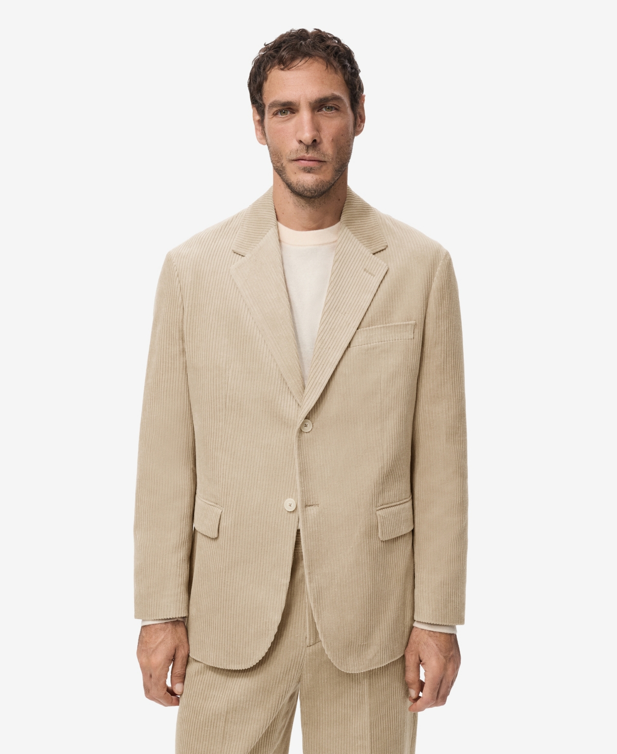 Click here for Mango Mens Slim Fit Corduroy Blazer - Beige prices