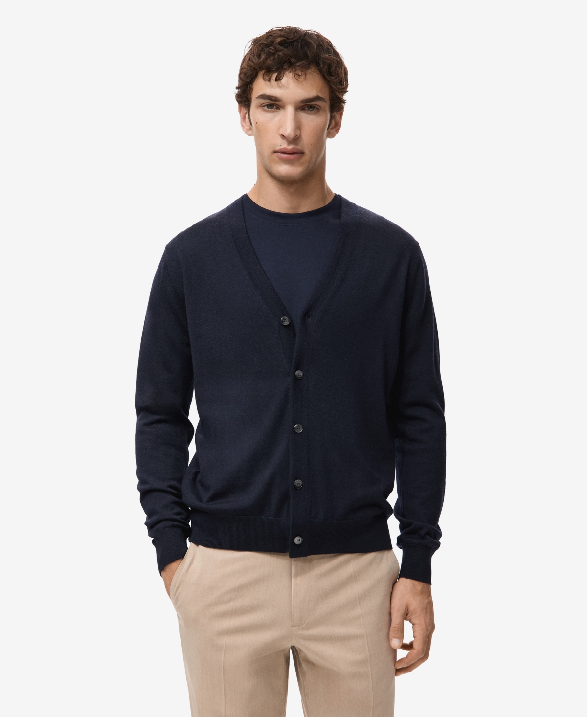 Click here for Mango Mens Merino Wool Cardigan - Navy prices