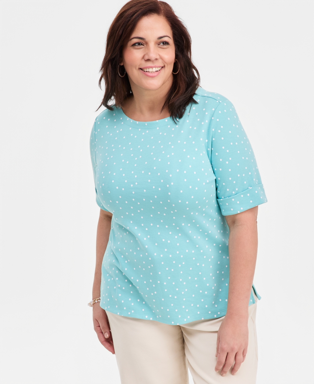 Click here for Style & Co Plus Size Boat-Neck Elbow Sleeve Cotton... prices