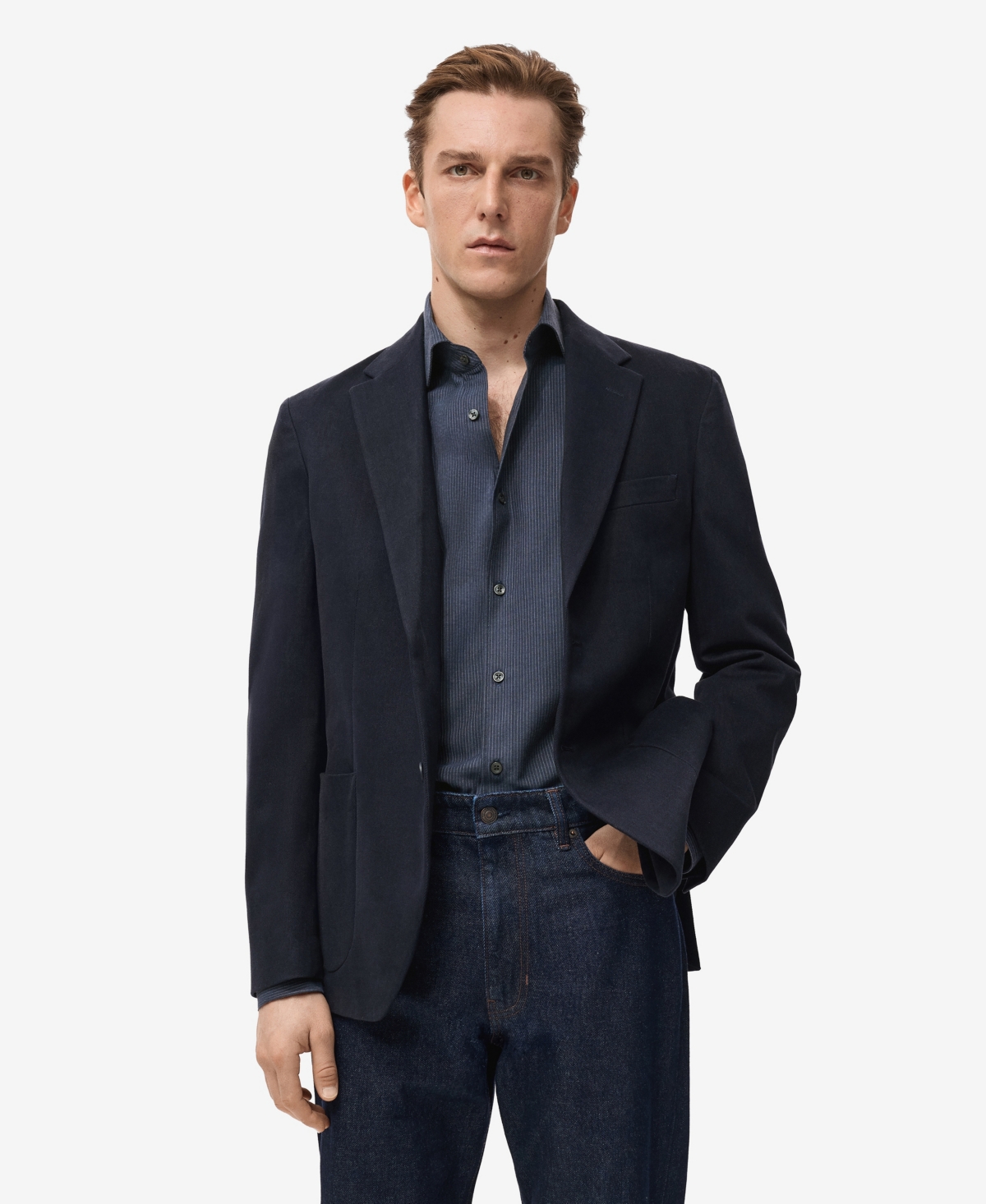 Click here for Mango Mens Slim Fit Cotton Blazer - Navy prices