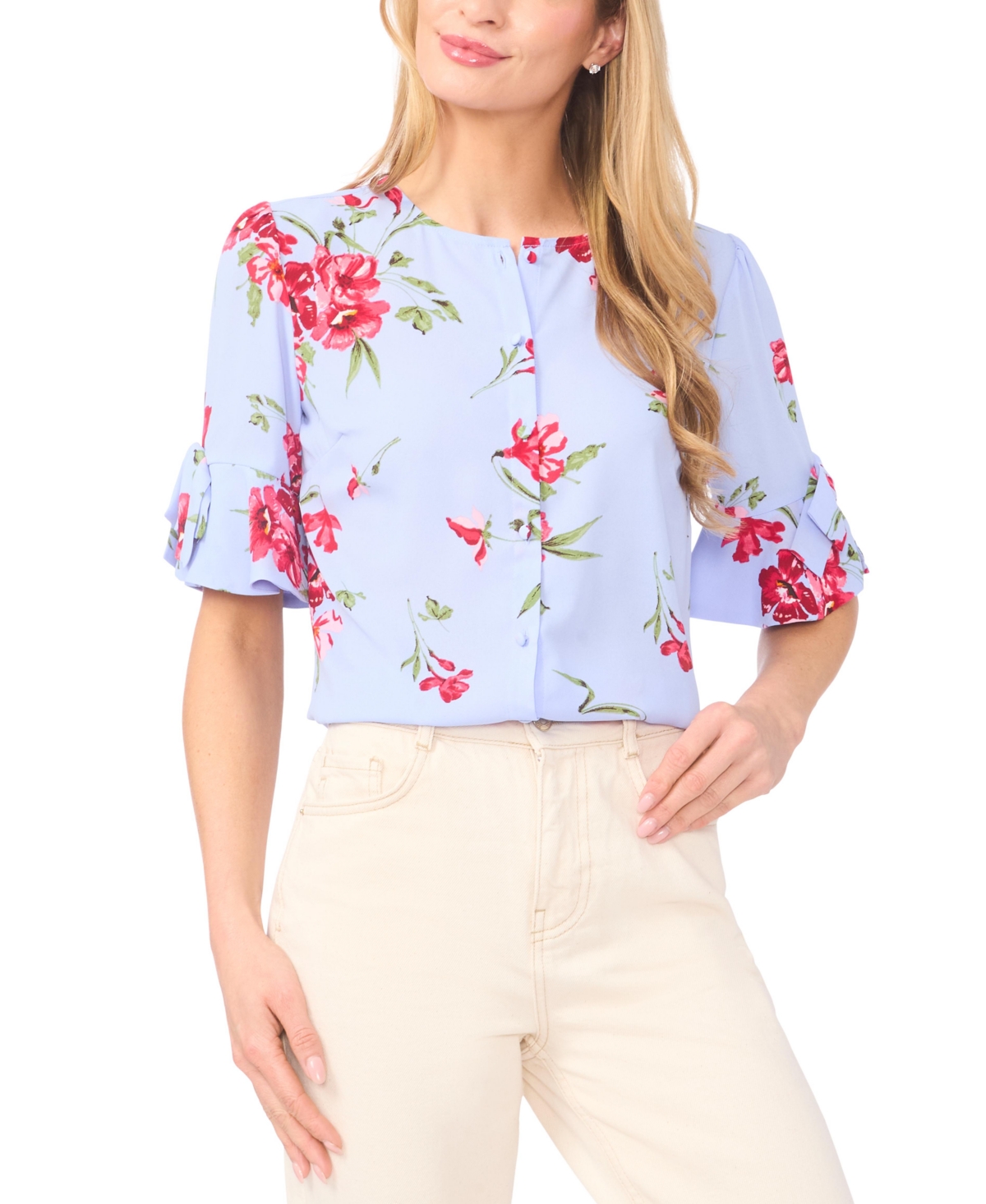 Click here for CeCe Womens Crewneck Flounce Sleeve Top - Windsurf... prices