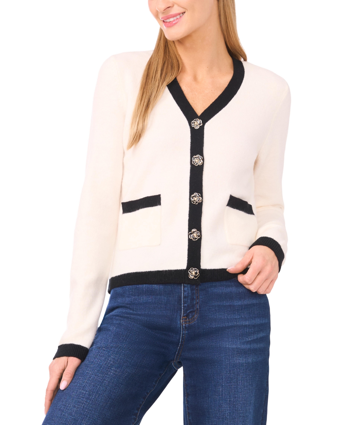 Click here for CeCe Womens Floral Button Long-Sleeve V-Neck Cardi... prices