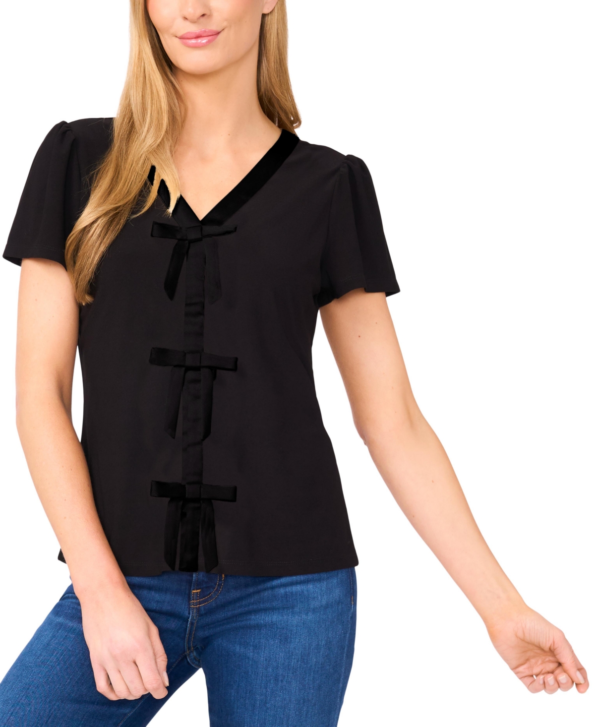 Click here for CeCe Womens Bow Front Short Sleeve Top - Rich Blac... prices