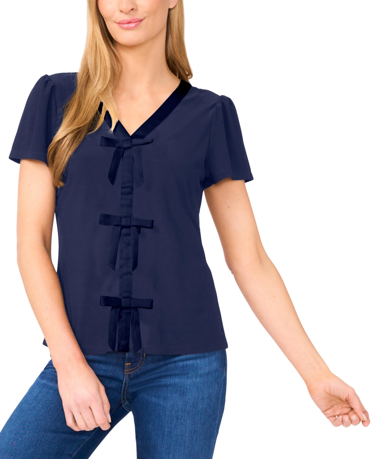 Click here for CeCe Womens Bow Front Short Sleeve Top - Classic N... prices