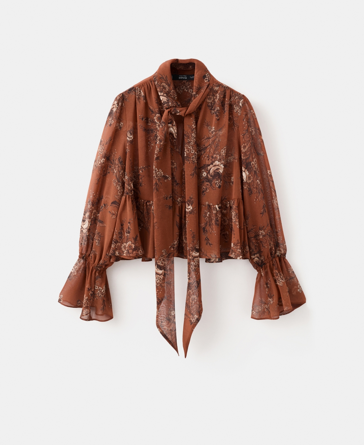 Click here for Mango Womens Floral-Print Bow Blouse - Russet prices