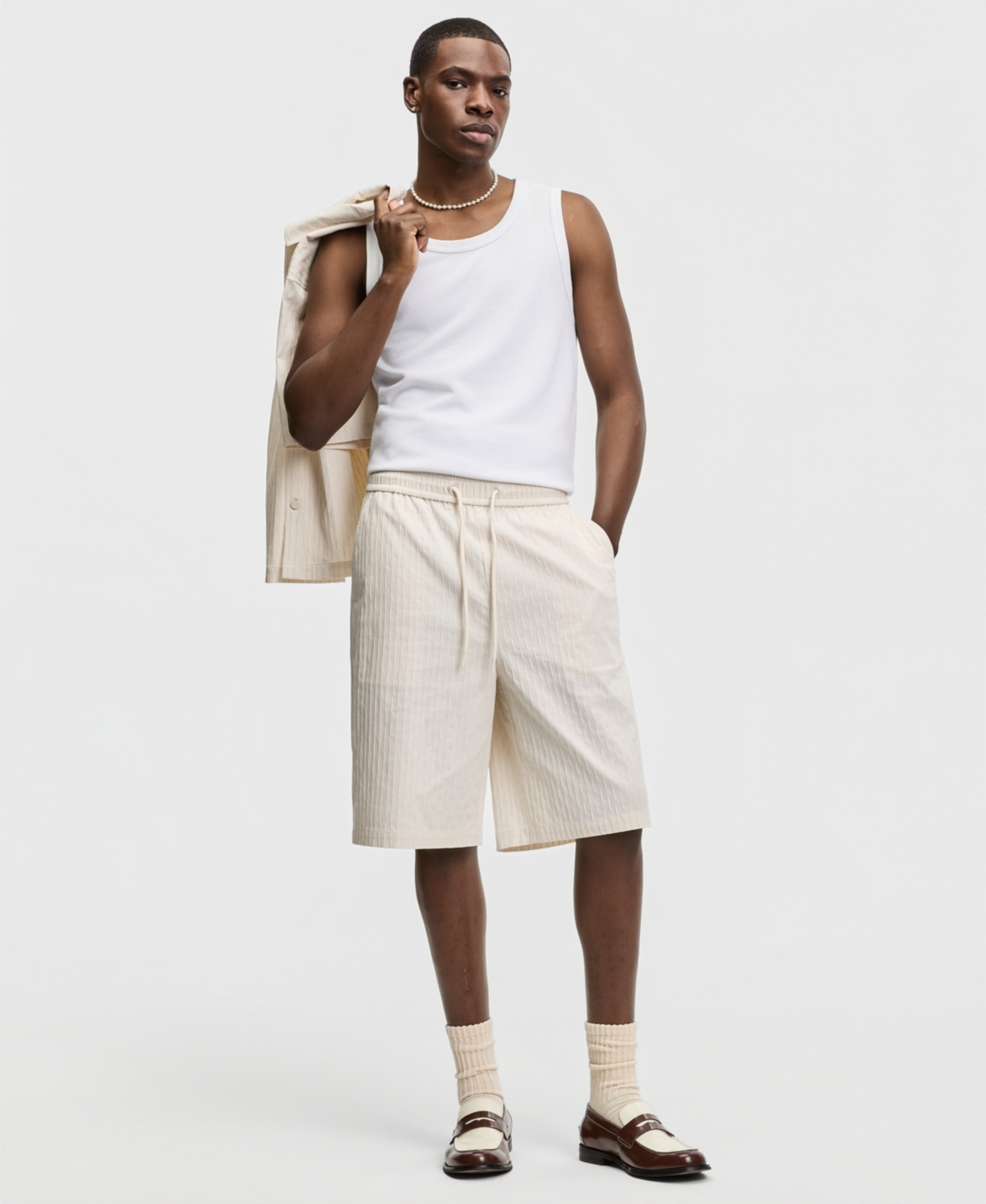 Click here for Mode of One Mens Relaxed-Fit Crinkle Stripe Shorts... prices