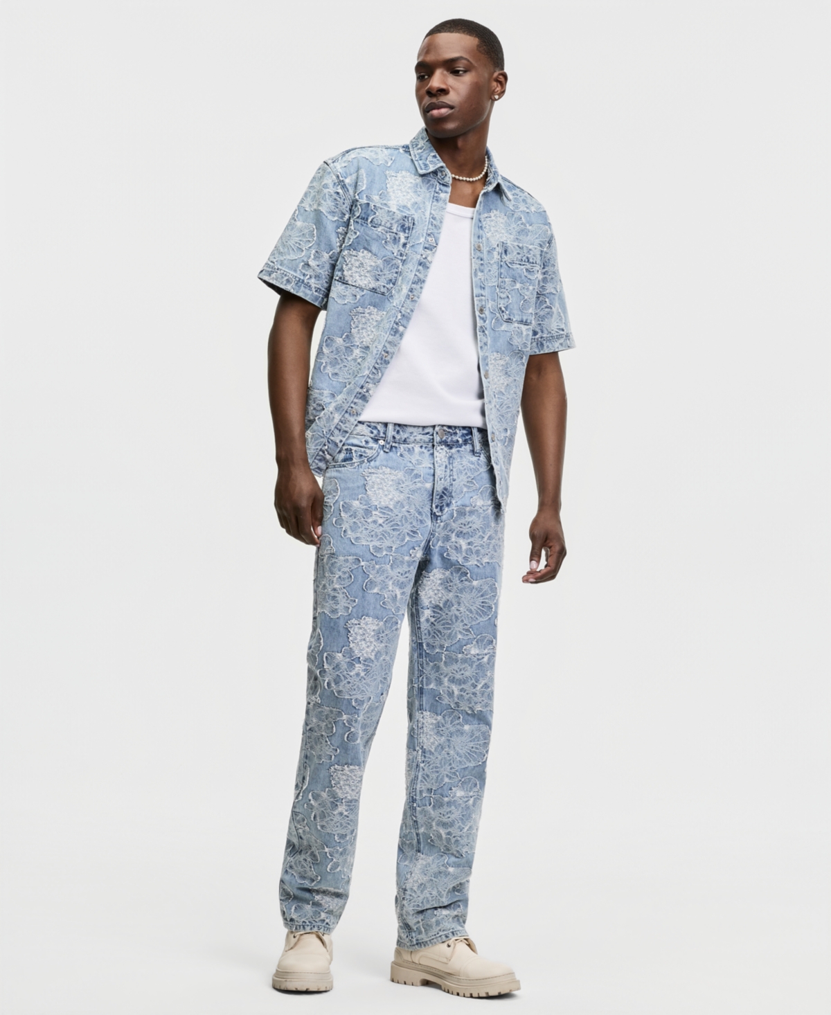 Click here for Mode of One Mens Meadow Straight-Fit Floral Jacqua... prices