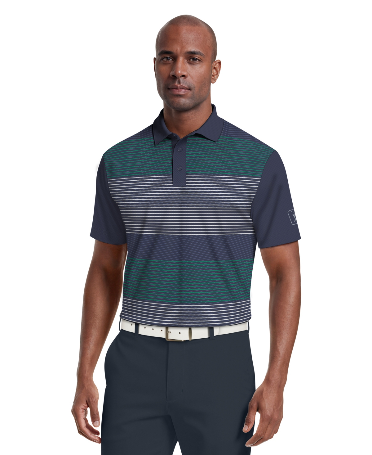 Click here for Pga Tour Mens Layered Stripe Print Golf Polo Shirt... prices