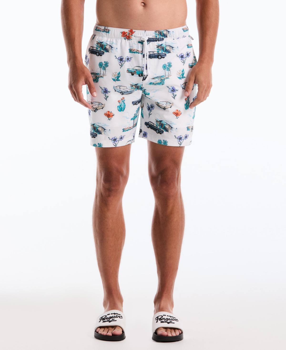 Click here for Original Penguin Mens Car Print 7 Swim Trunks - Br... prices