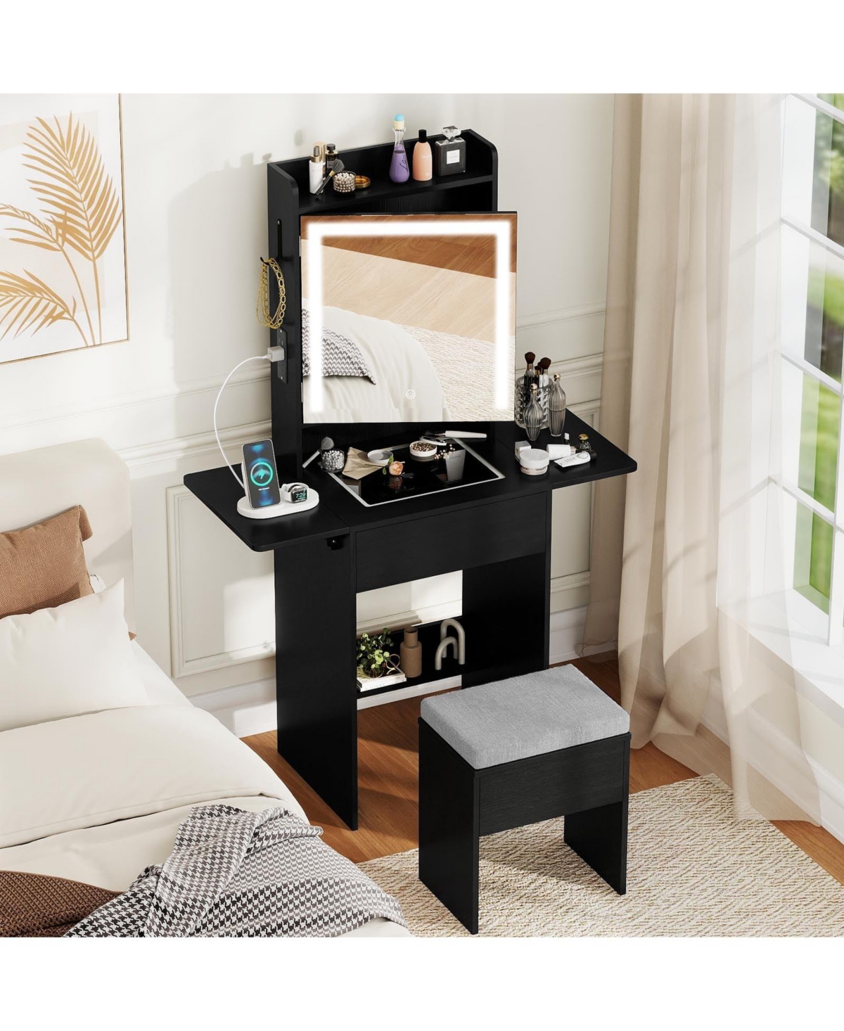 Click here for Volenca Space-Saving Vanity Desk with Lighted Mirr... prices