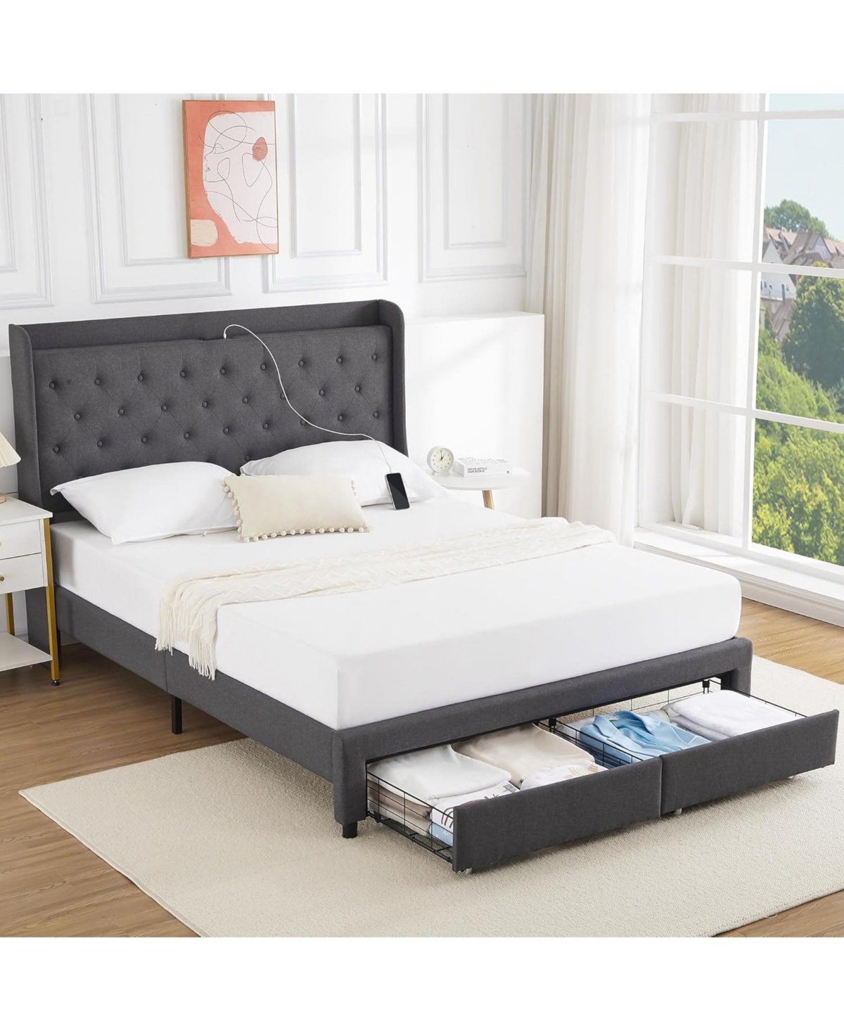 Click here for gaomon Full Bed Frame with Headboard  2 Storage Dr... prices