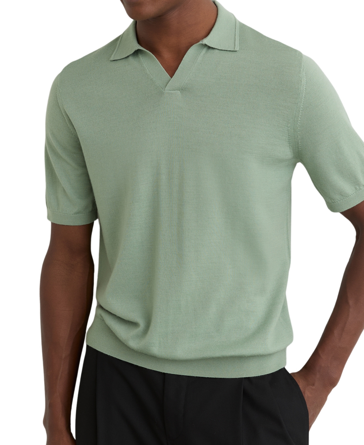 Click here for Reiss Mens Merino Wool Open Collar Polo Shirt - Li... prices