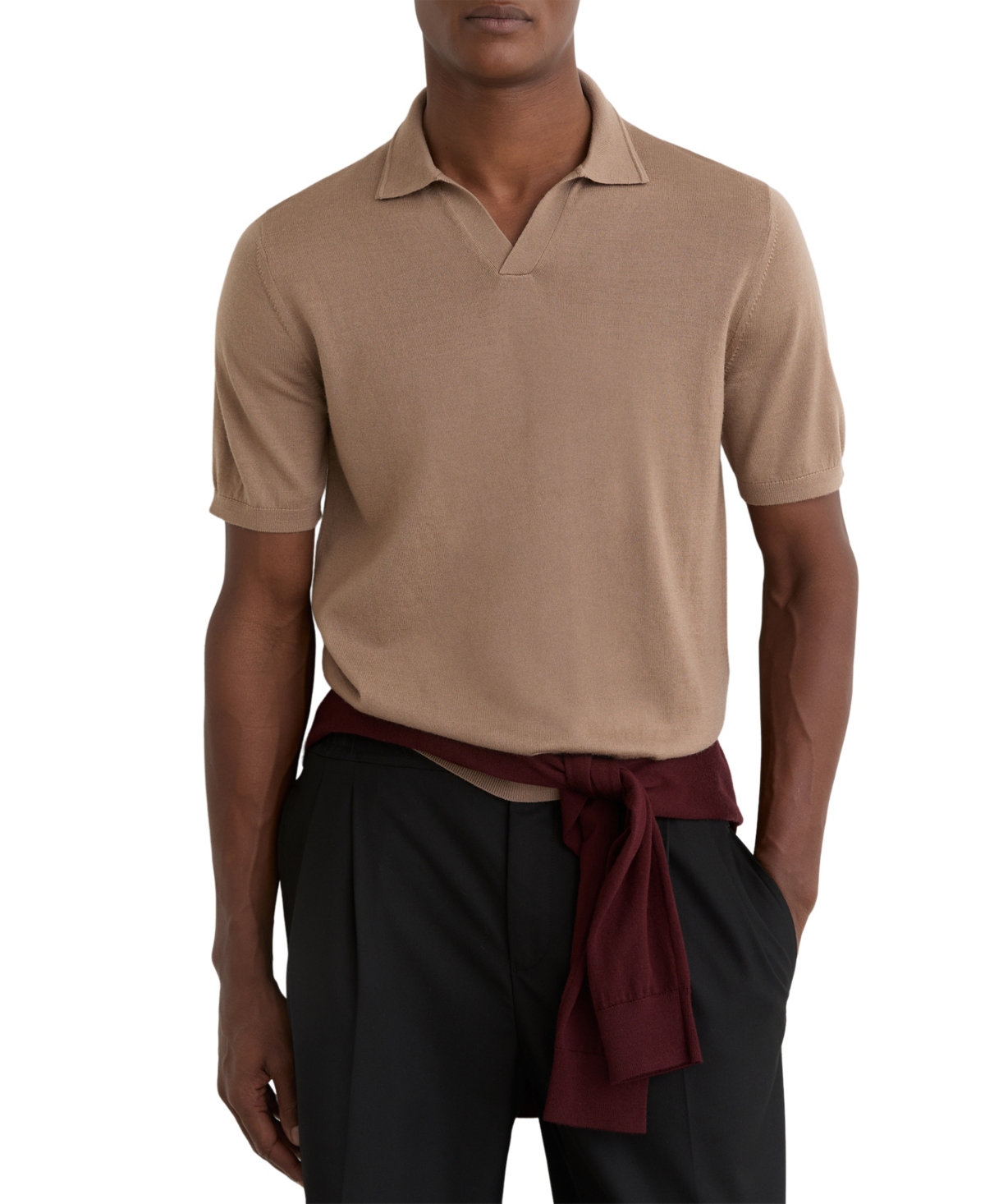 Click here for Reiss Mens Merino Wool Open Collar Polo Shirt - Ca... prices