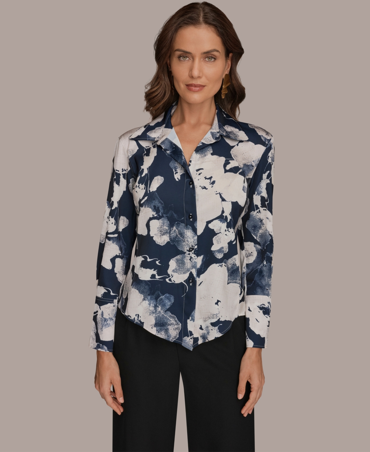 Click here for Donna Karan New York Petite Collared Neck Long Sle... prices