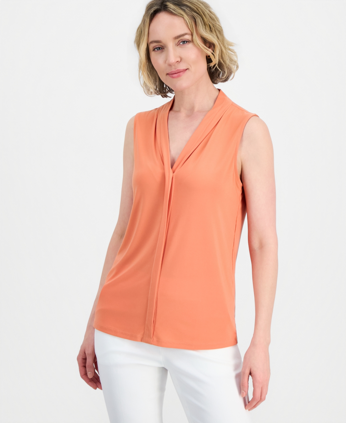 Click here for Kasper Womens V-Neck Sleeveless Top - Mandarin prices
