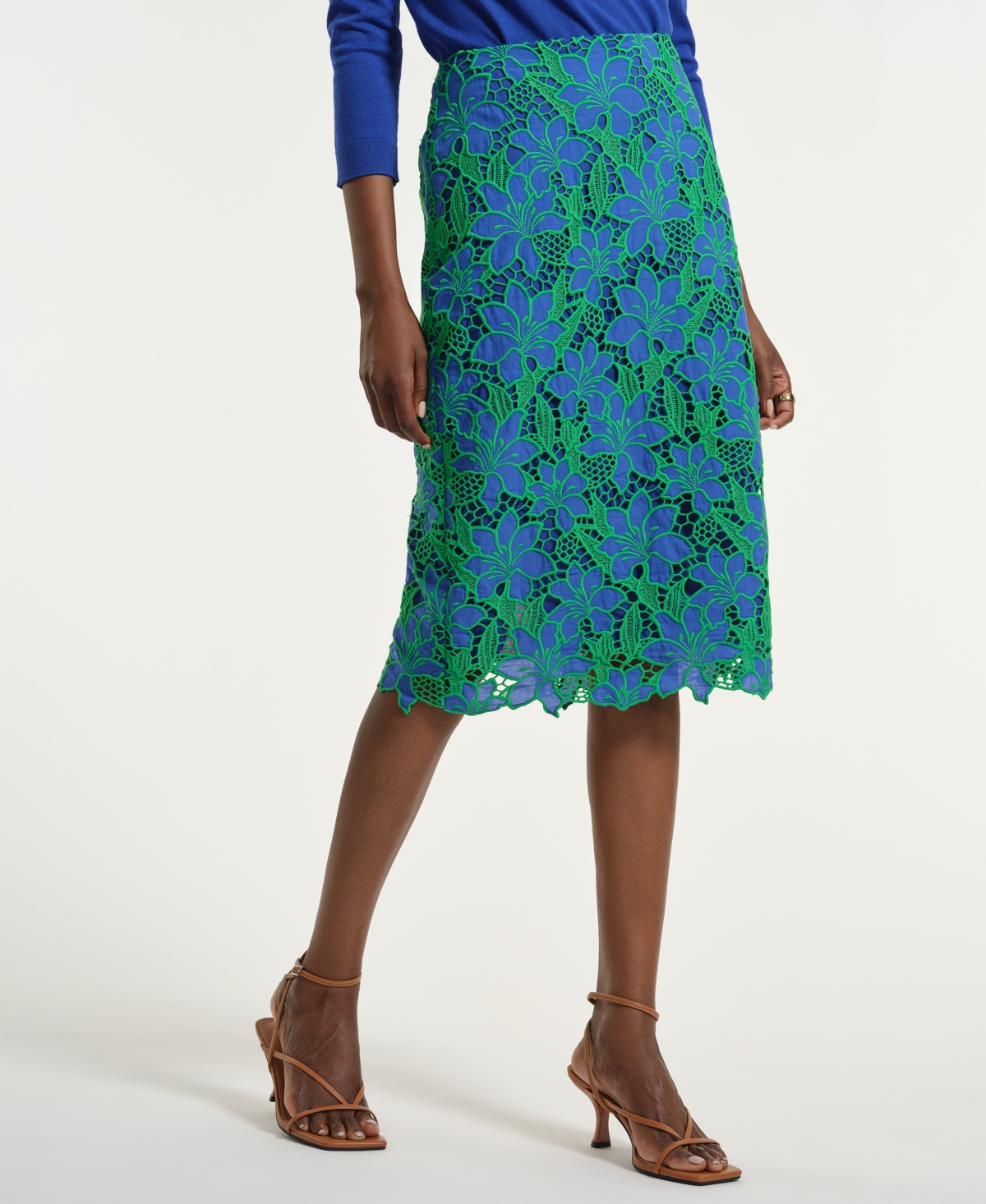 Click here for Isaac Mizrahi Womens Eyelet Pencil Skirt - Blue/gr... prices