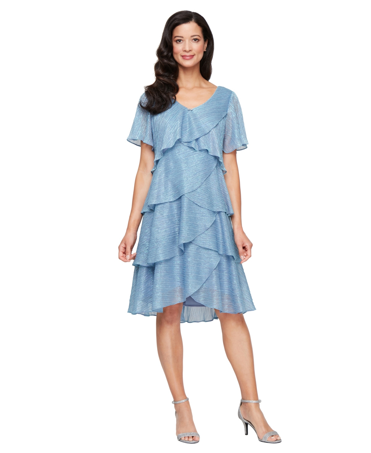 Click here for Sl Fashions Tiered Shimmer Shift Dress - Hydrangea prices