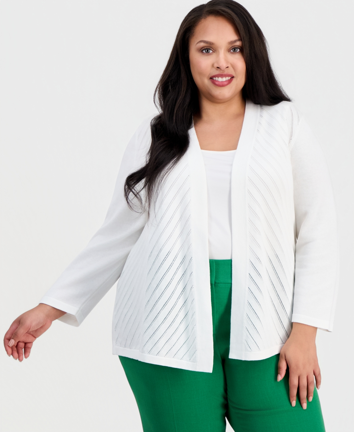 Click here for Kasper Plus Size Open-Front Long-Sleeve Cardigan S... prices