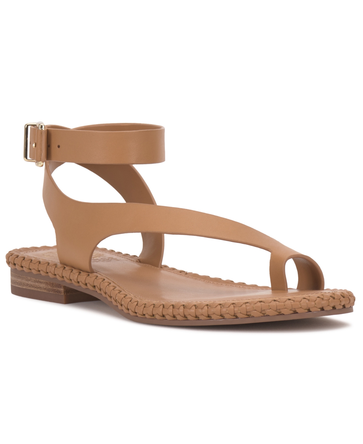 Vince Camuto Womens Libahs Braided Toe-Loop Round Toe Flat Sandals - Cortado Brown Leather