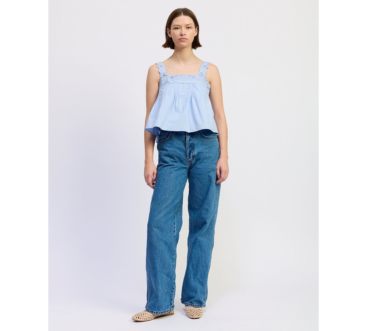 Click here for En Saison Womens Lucy Square Neck Top - Light Blue prices