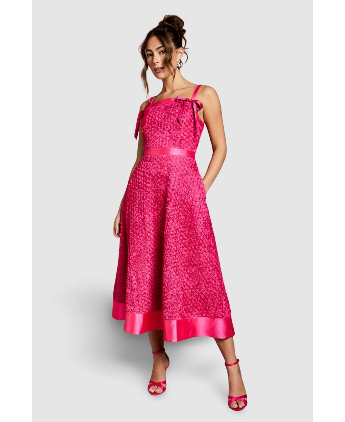 Click here for Coast Womens 3D Flower Strappy Midi Dress - Pink prices