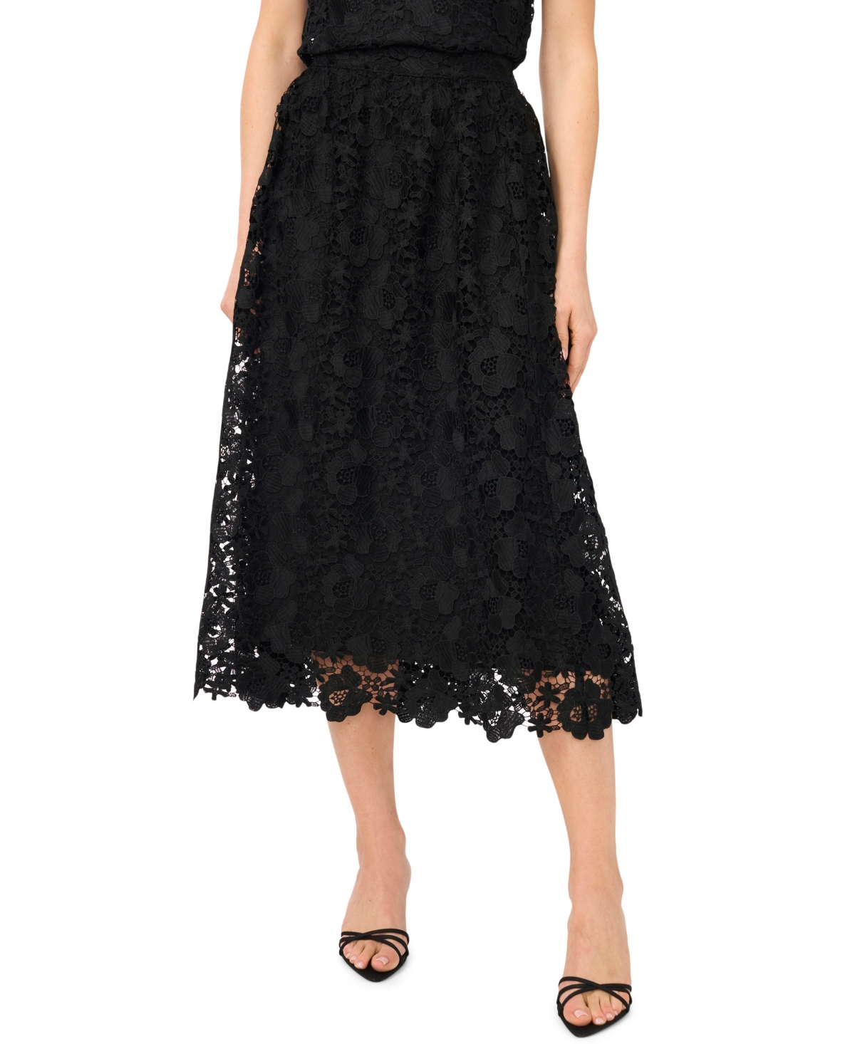Click here for CeCe Womens Lace A-Line Midi Skirt - Rich Black prices