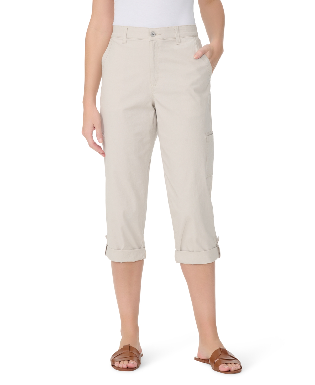 Gloria Vanderbilt Womens Adjustable-Hem Cargo Capri Pants - Stonewood Beige