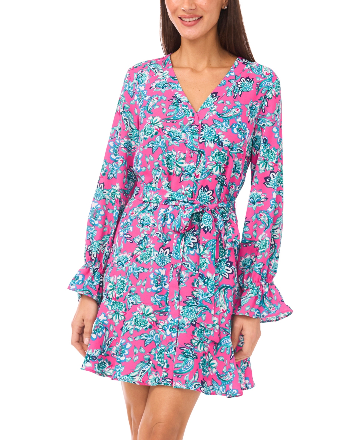 Click here for CeCe Womens V-Neck Long-Sleeve Dress - Legacy Pink prices