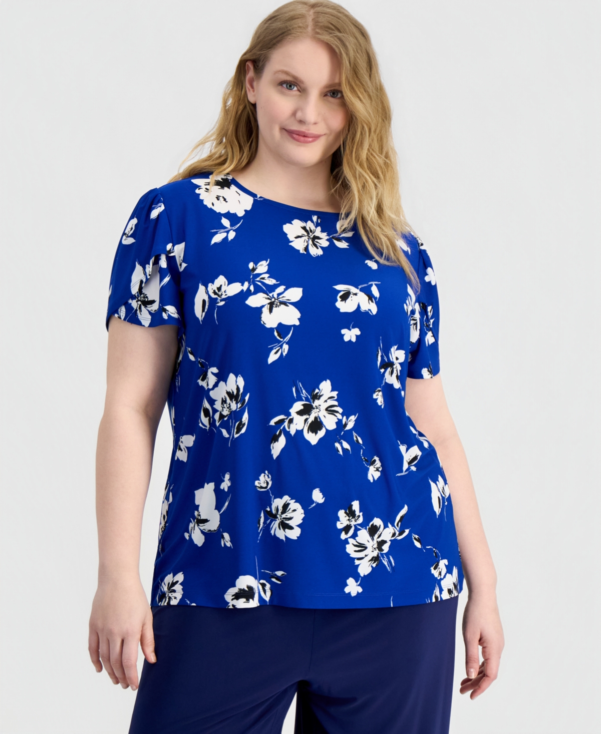 Click here for Anne Klein Essentials Plus Size Tulip-Sleeve Knit... prices