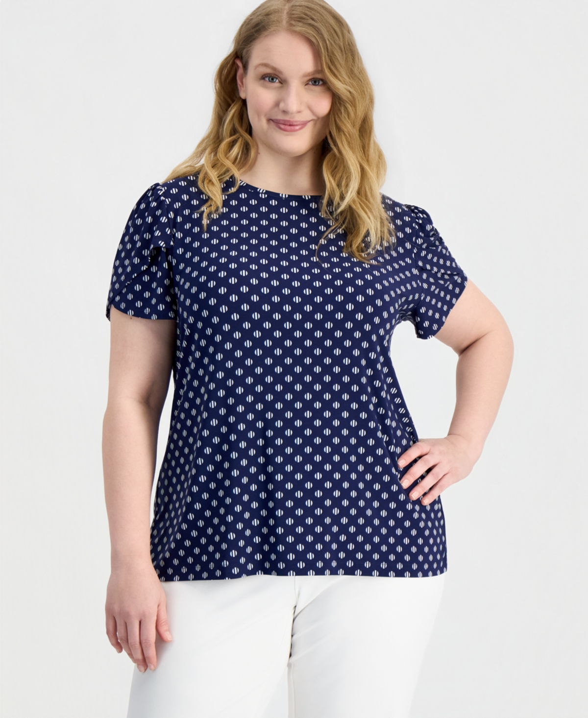 Click here for Anne Klein Essentials Plus Size Tulip-Sleeve Knit... prices