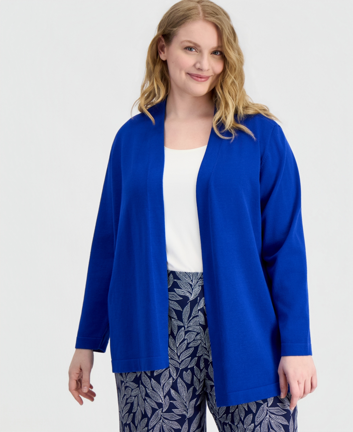 Click here for Ak Anne Klein Plus Size Open-Front Cardigan - Sant... prices