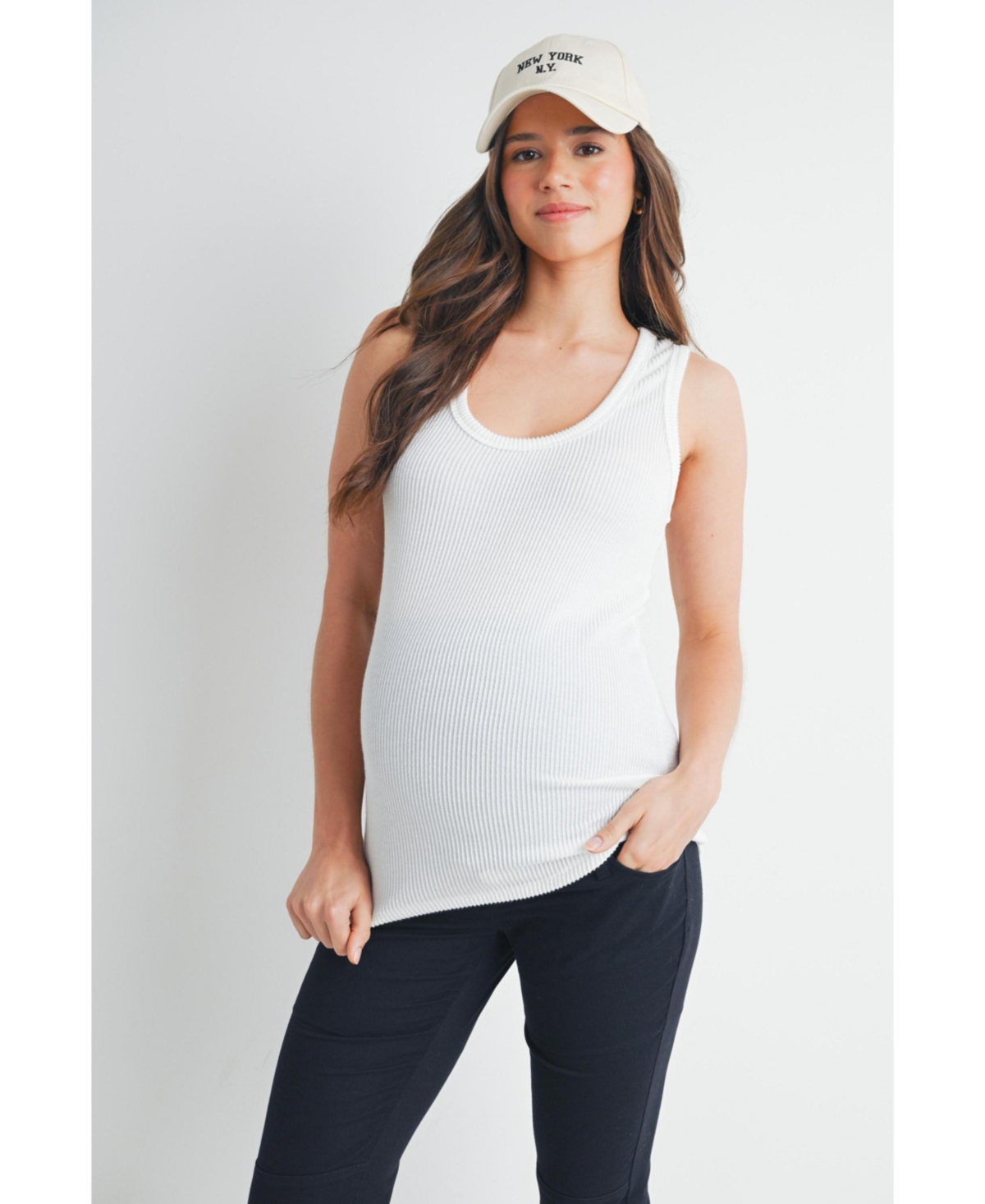 Click here for Hello Miz Maternity Ribbed Scoop Neck Tank Top - O... prices