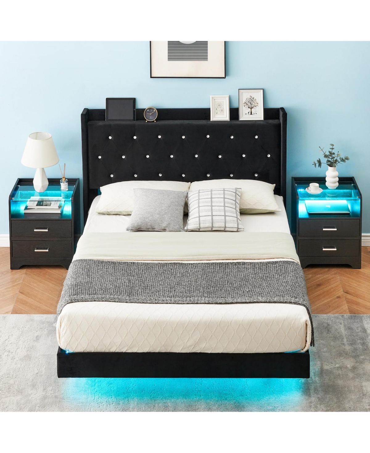 Click here for gaomon Full Floating Bed Frame with Led Lights - B... prices