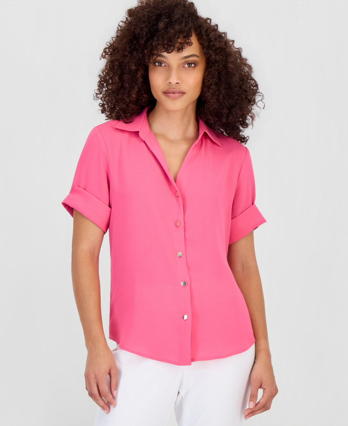 Click here for Anne Klein Essentials Petite Short-Sleeve Button-F... prices