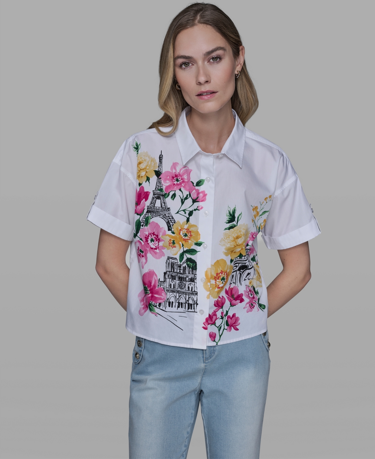 Click here for Karl Lagerfeld Paris Womens Floral Collared Neck B... prices