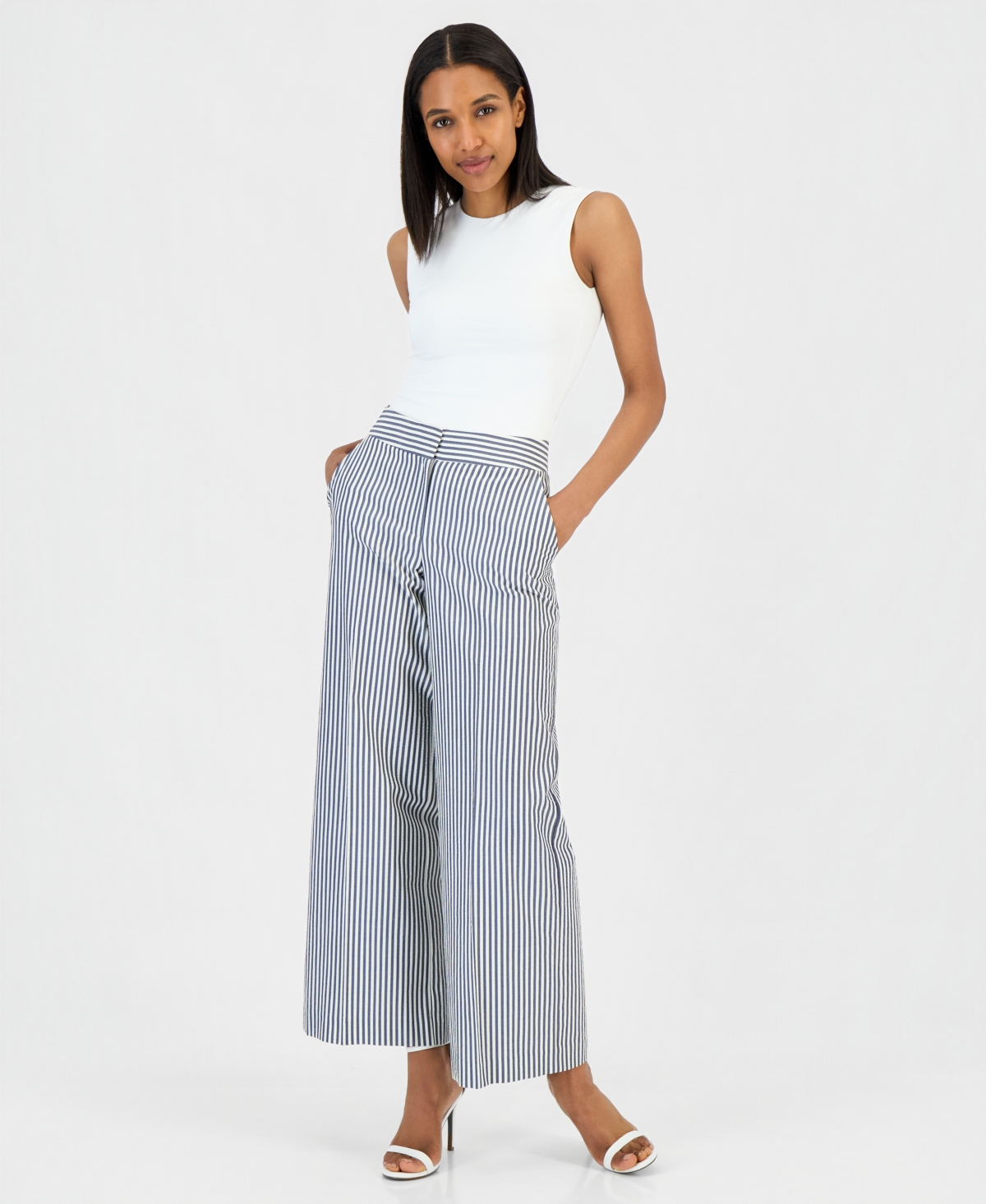 Click here for Tahari Asl Womens Seersucker Stripe Wide-Leg Pants... prices