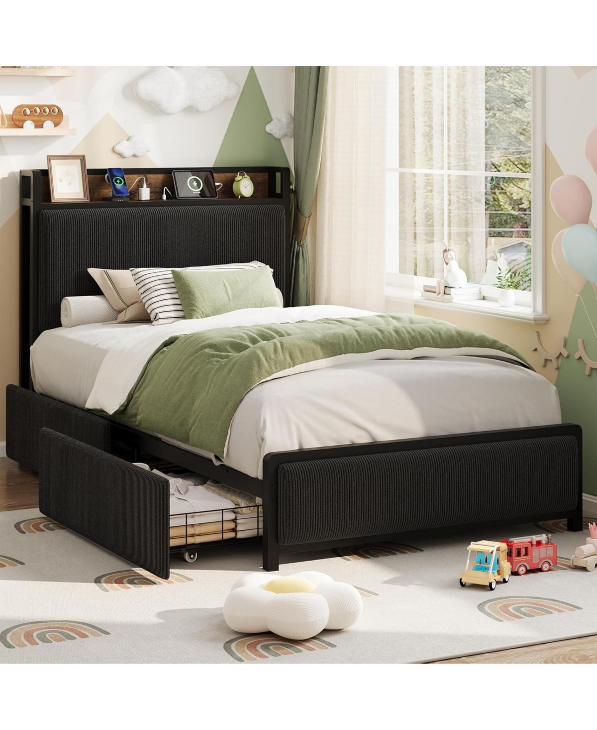 Click here for Twin Size Bed Frame with 2 Storage Drawers and Cha... prices