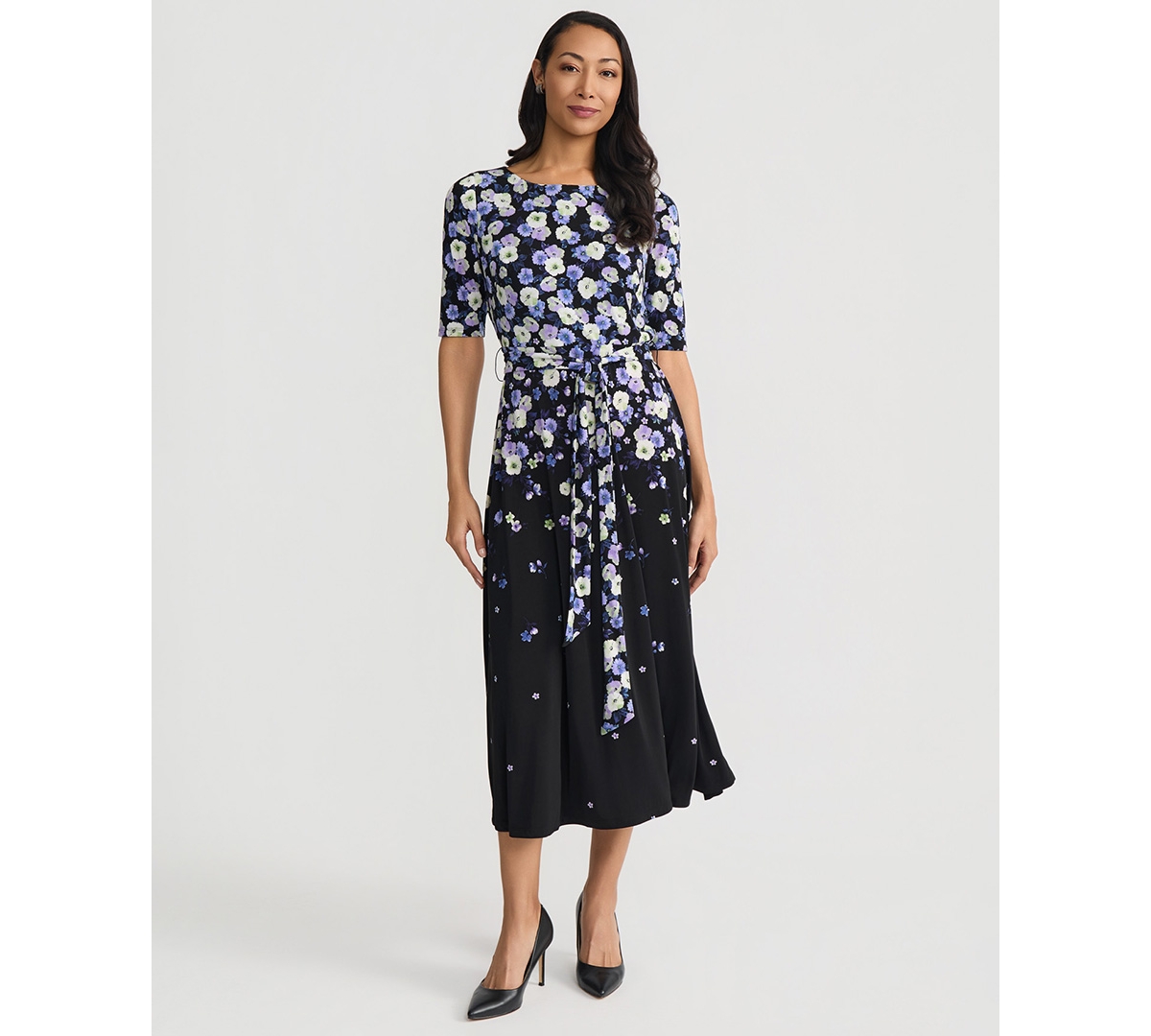 Click here for Kasper Womens Floral-Print Midi Dress - Black Mult... prices