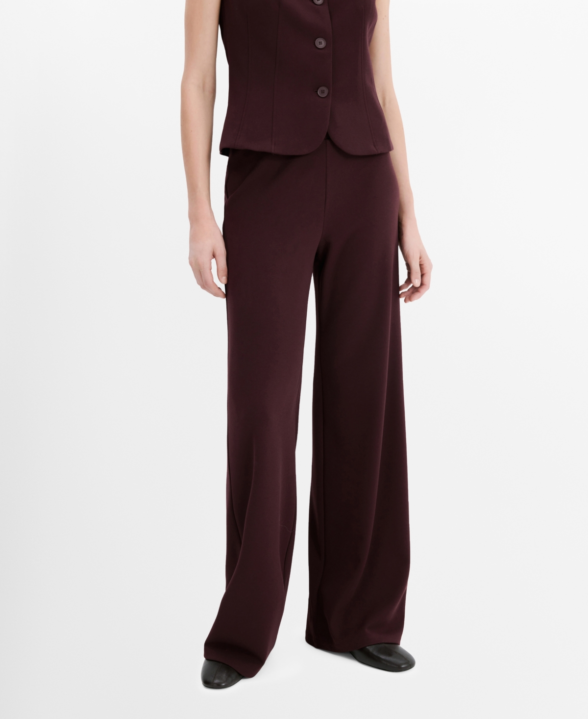 Click here for Mango Womens Straight Low-Rise Suit Pants - Burgun... prices