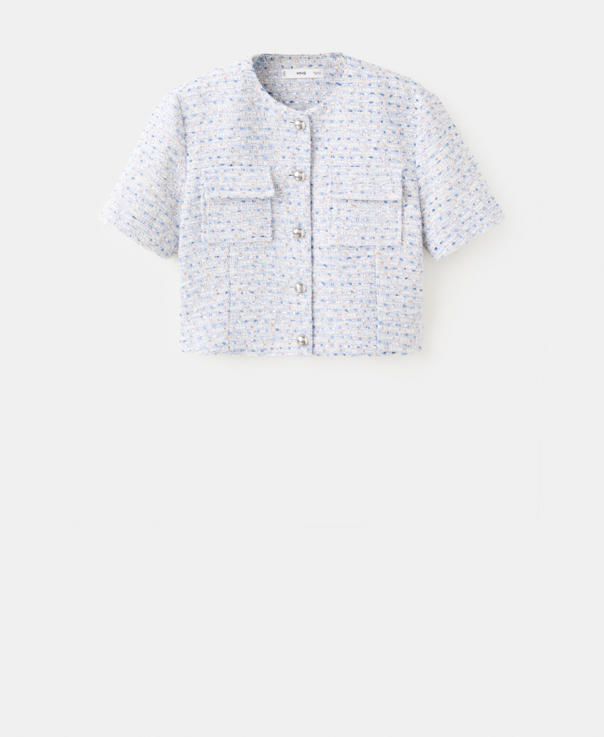 Click here for Mango Womens Short-Sleeve Tweed Crop Top - Sky Blu... prices