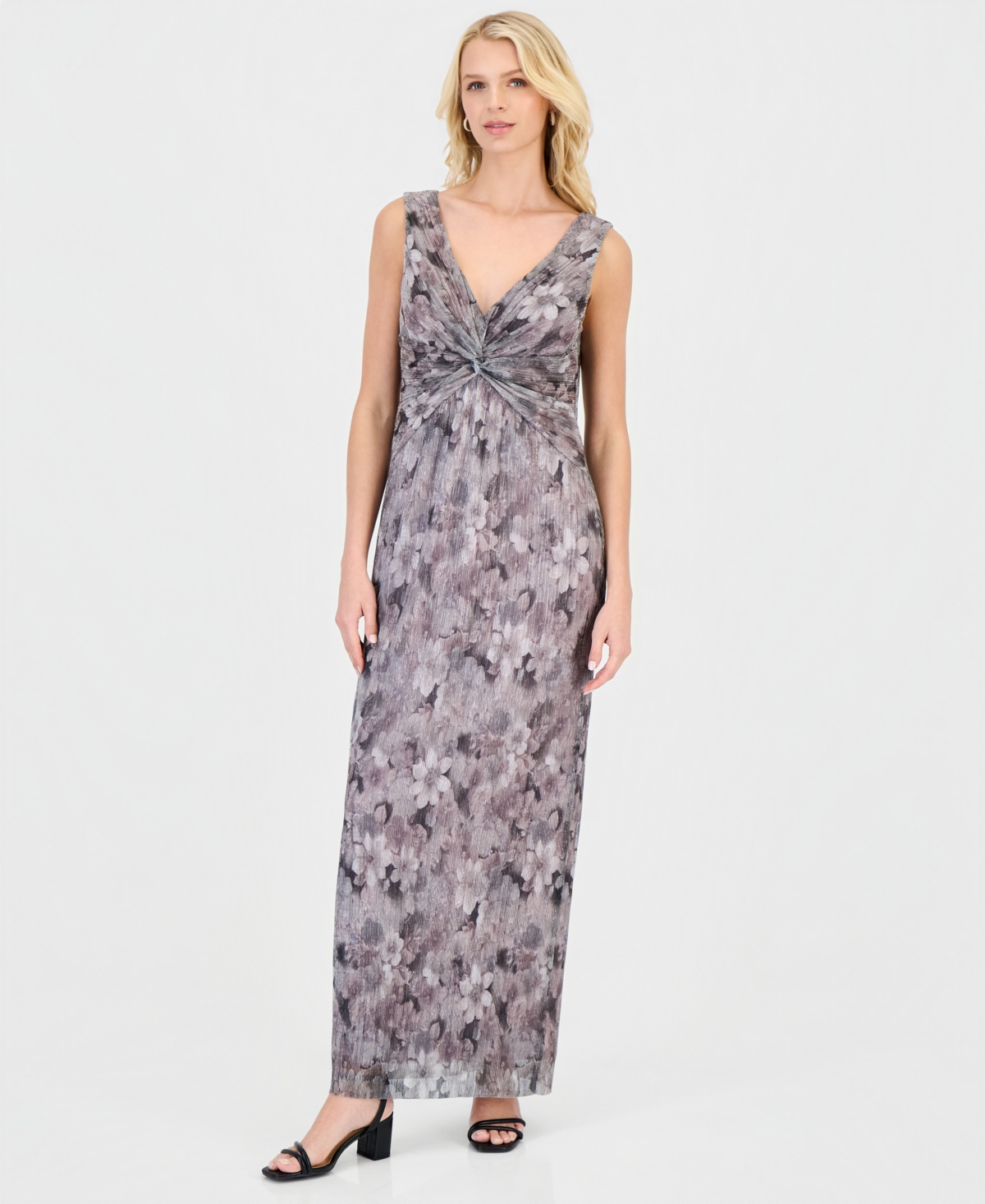Click here for Connected Womens Metallic Floral Twist-Front Colum... prices