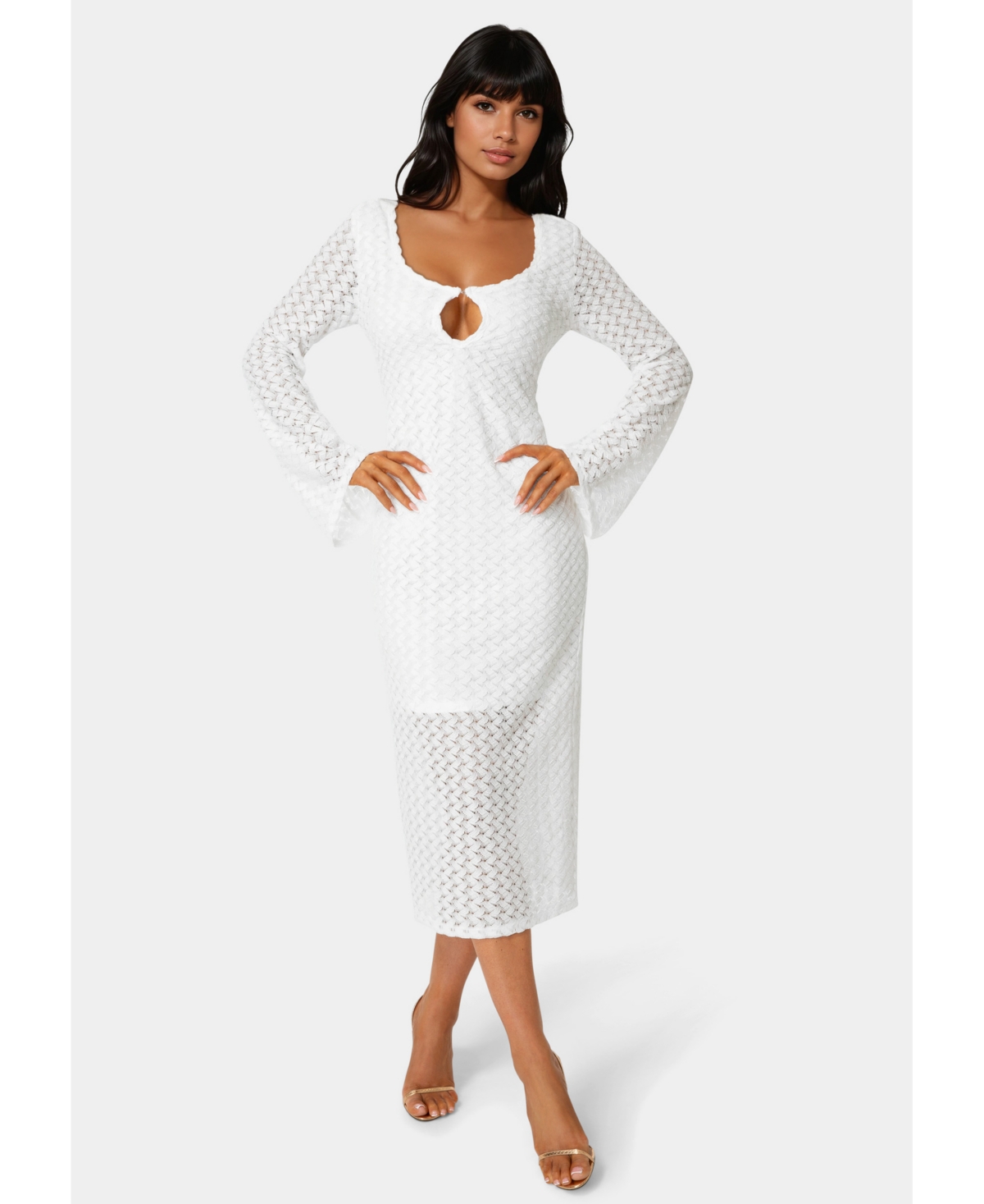 Click here for Bebe Womens Long Sleeve Cut Out Crochet Maxi Dress... prices