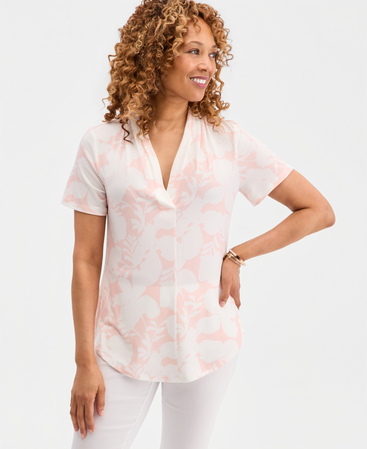 Click here for Jm Collection Petite Orchid Garden Cowl Neck Short... prices