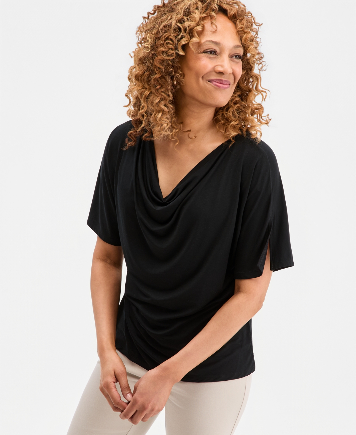 Click here for Jm Collection Petite Solid Cowl-Front Elbow-Sleeve... prices