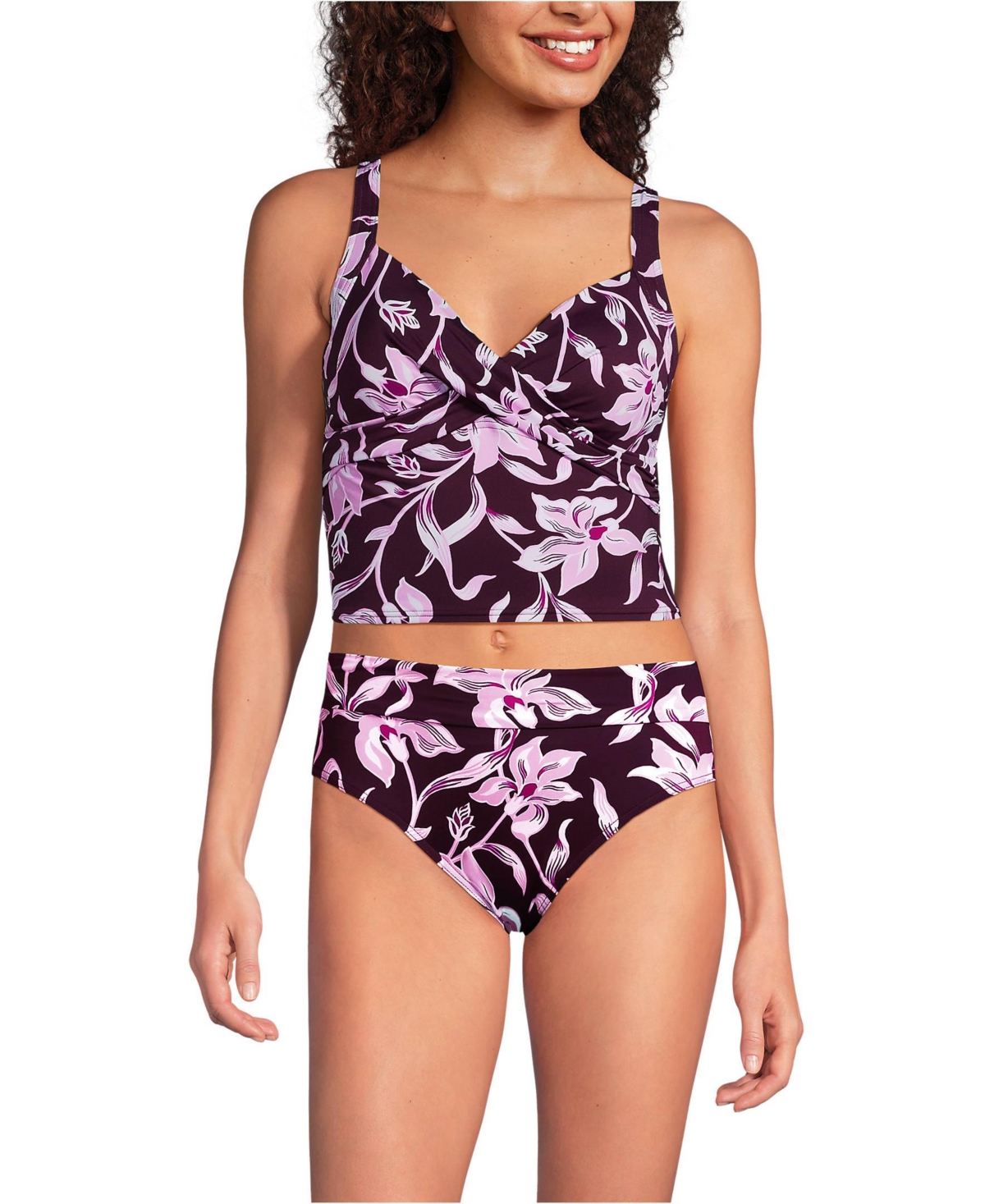 Click here for Lands End Womens V-Neck Wrap Midkini Top - Purple prices
