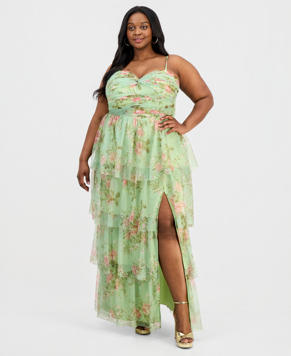 Click here for City Studios Trendy Plus Size Floral Mesh Tiered G... prices