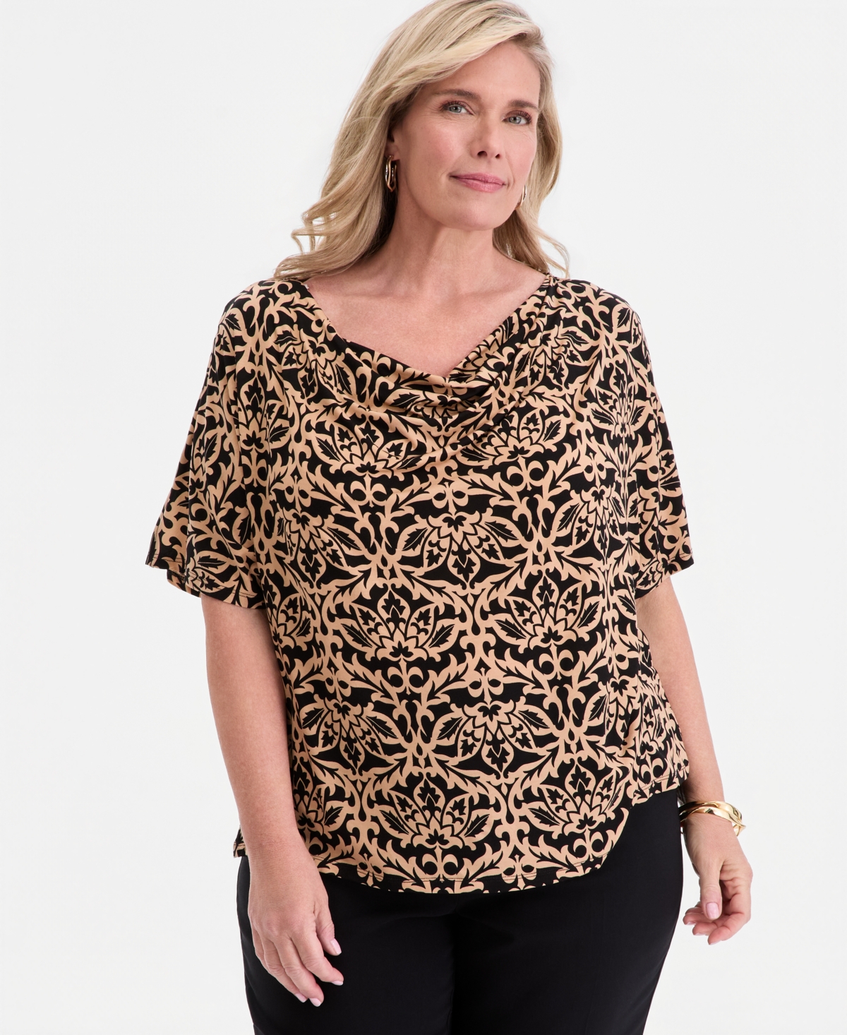 Click here for Jm Collection Plus Size Cowl-Neck Elbow-Sleeve Top... prices