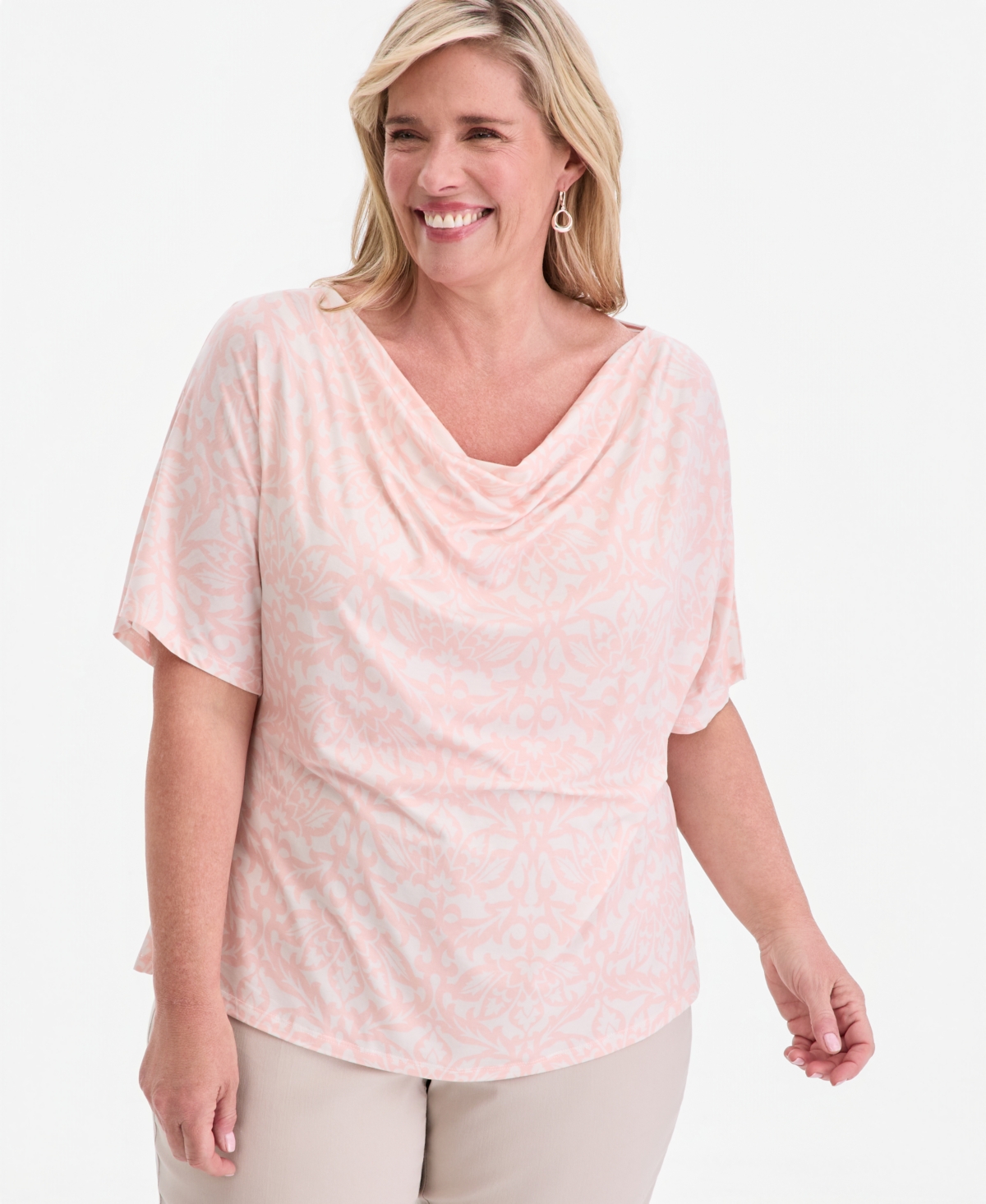 Click here for Jm Collection Plus Size Cowl-Neck Elbow-Sleeve Top... prices